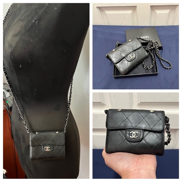 CHANEL | Accessories | Authentic Chanel Black Leather Women Mini Wallet ...